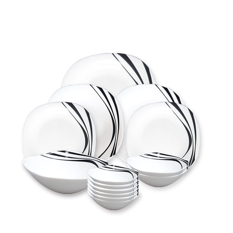 Bộ chén đĩa thủy tinh vuông Diva Ivory M.N 14 món (La Opala) | Sapakitchen